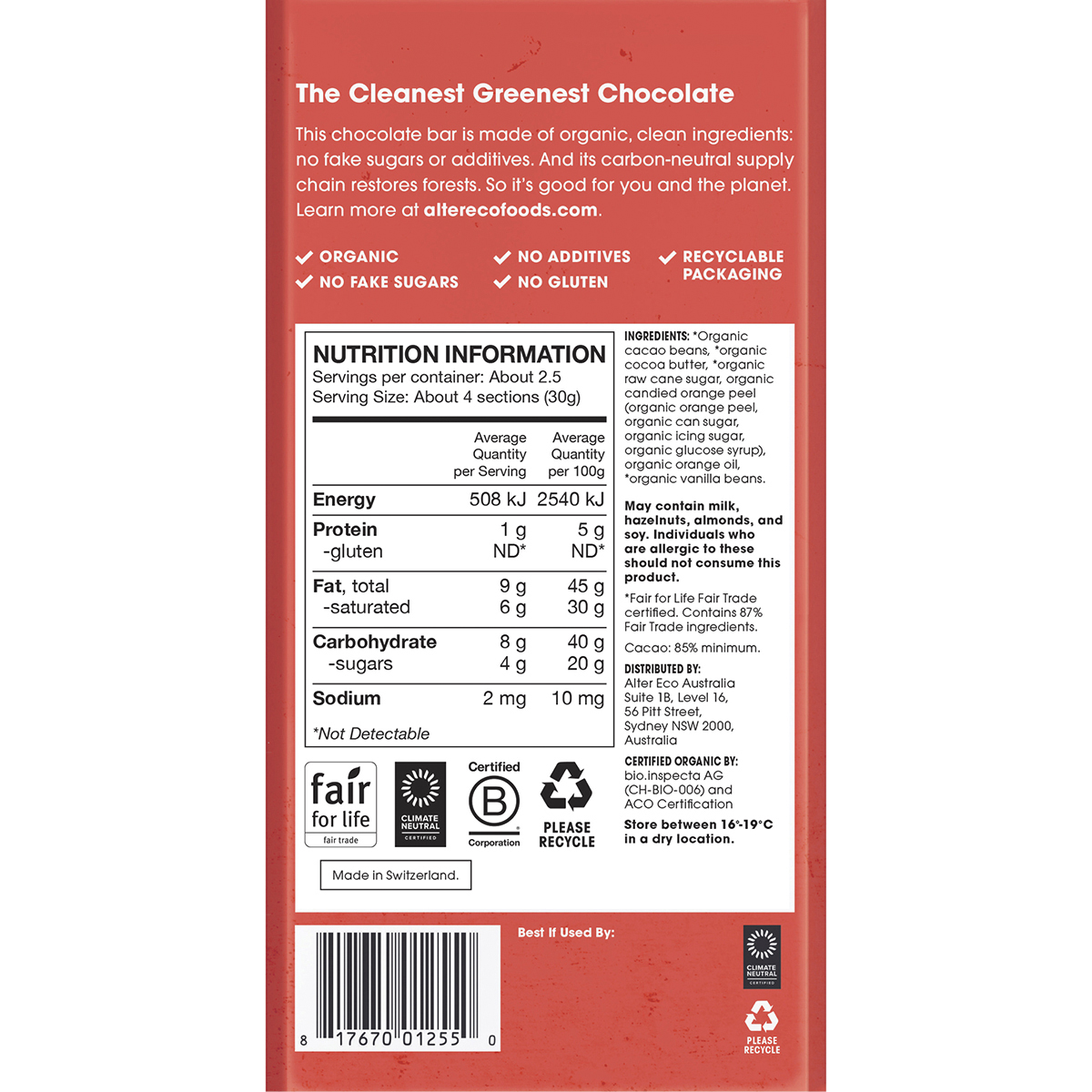 Alter Eco Organic Chocolate - Dark Orange Blackout – WOMBAT BRAIN